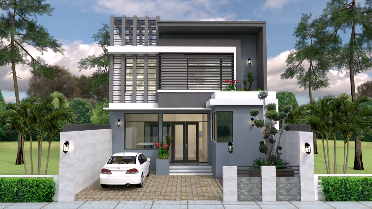 3 bedroom modern home plan 9x9m - SamHousePlans
