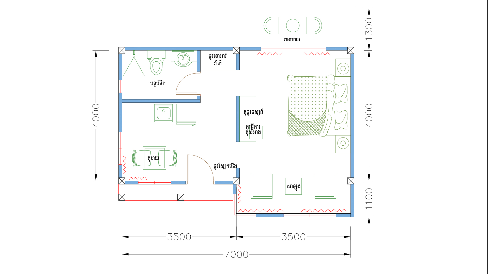 House Plans 7x5m Studio Room - SamHousePlans