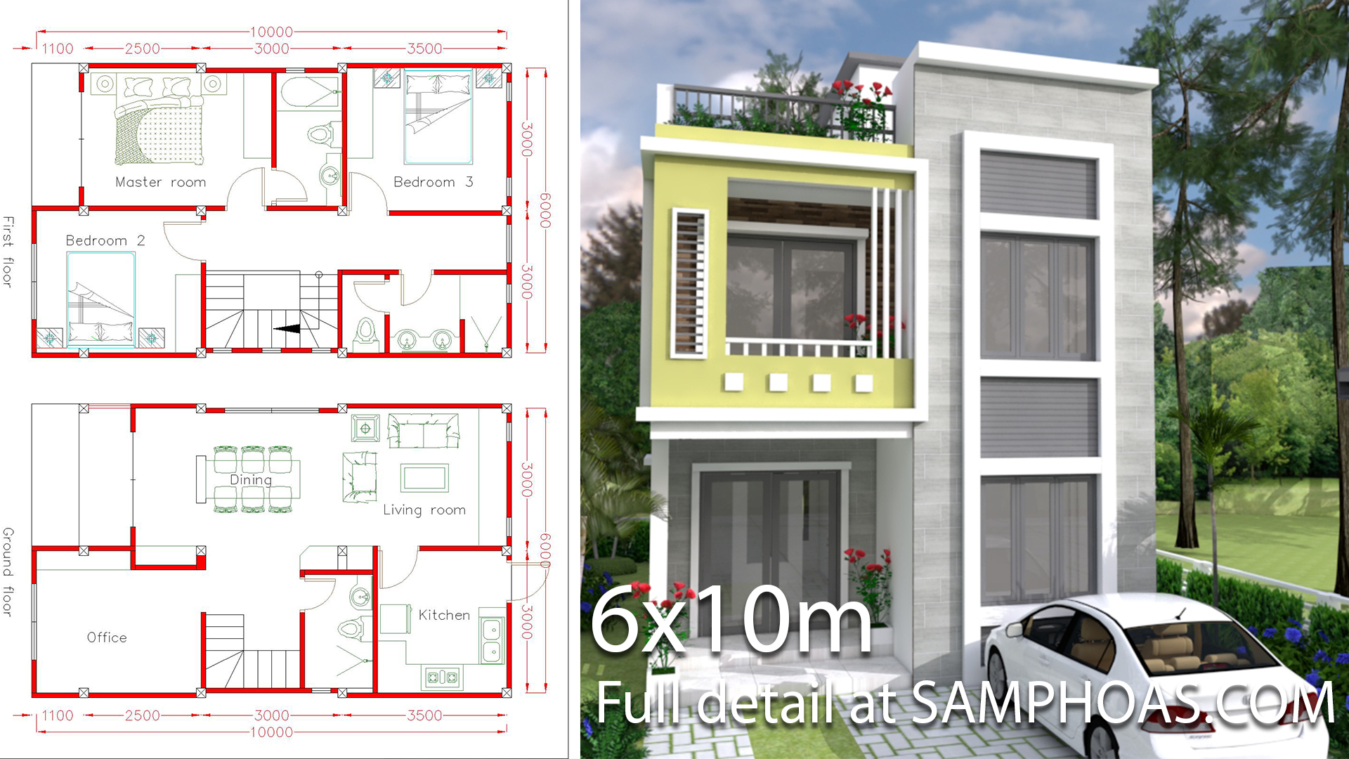 House Plans 8x10m with 4 Bedrooms - SamHousePlans
