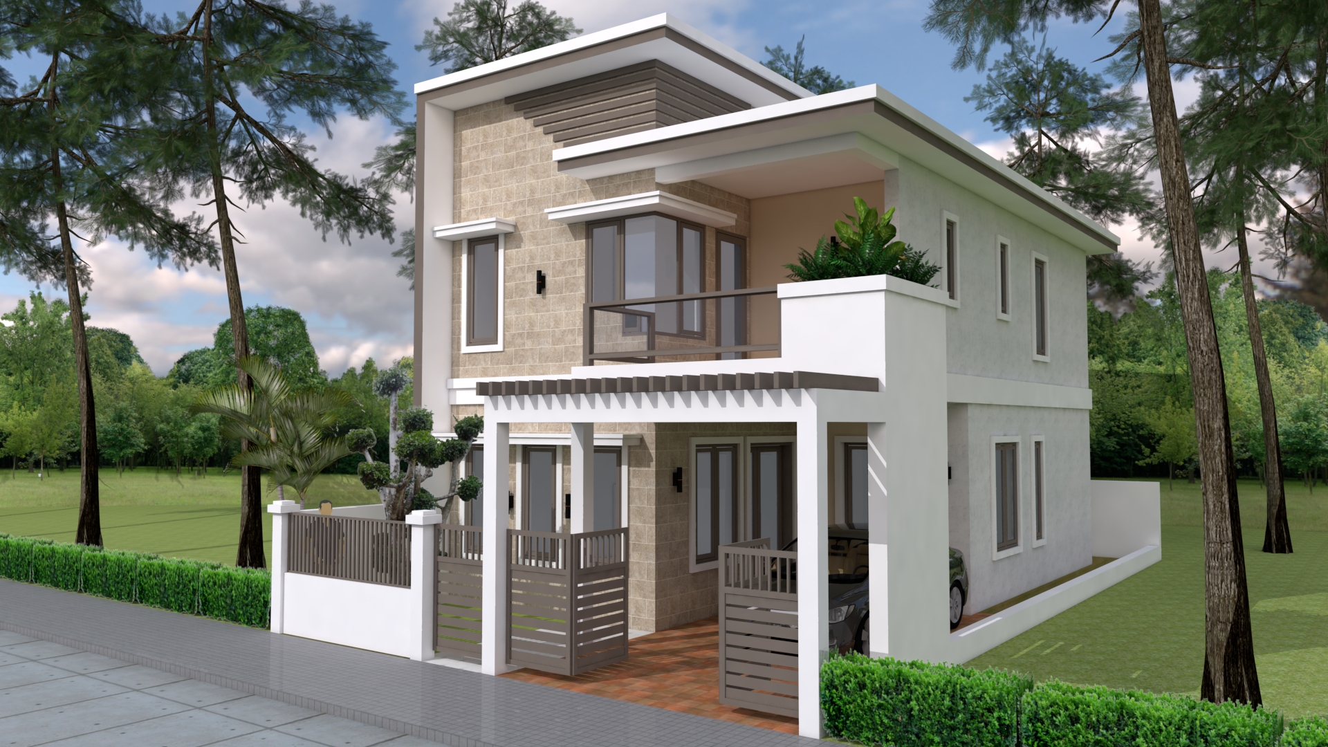 Small House Design 8x9 with 2 Bedrooms Terrace Roof - SamHousePlans