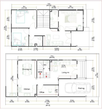 House Plans 7x15m with 3 Bedrooms - SamHousePlans