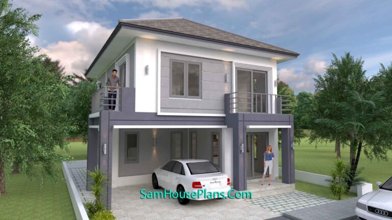House Plans 8x10m with 4 Bedrooms - SamHousePlans
