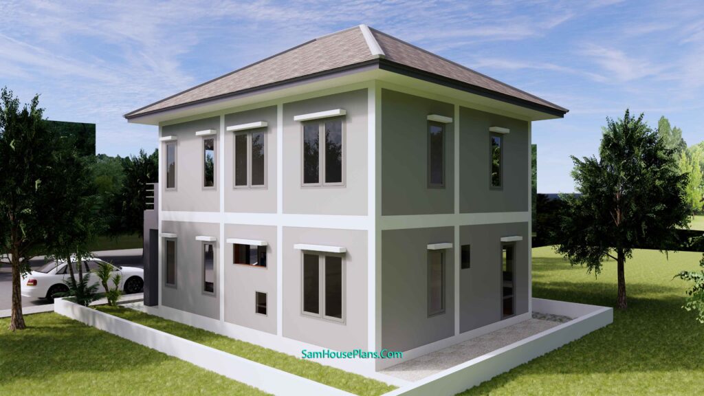 House Plans 8x10m with 4 Bedrooms - SamHousePlans