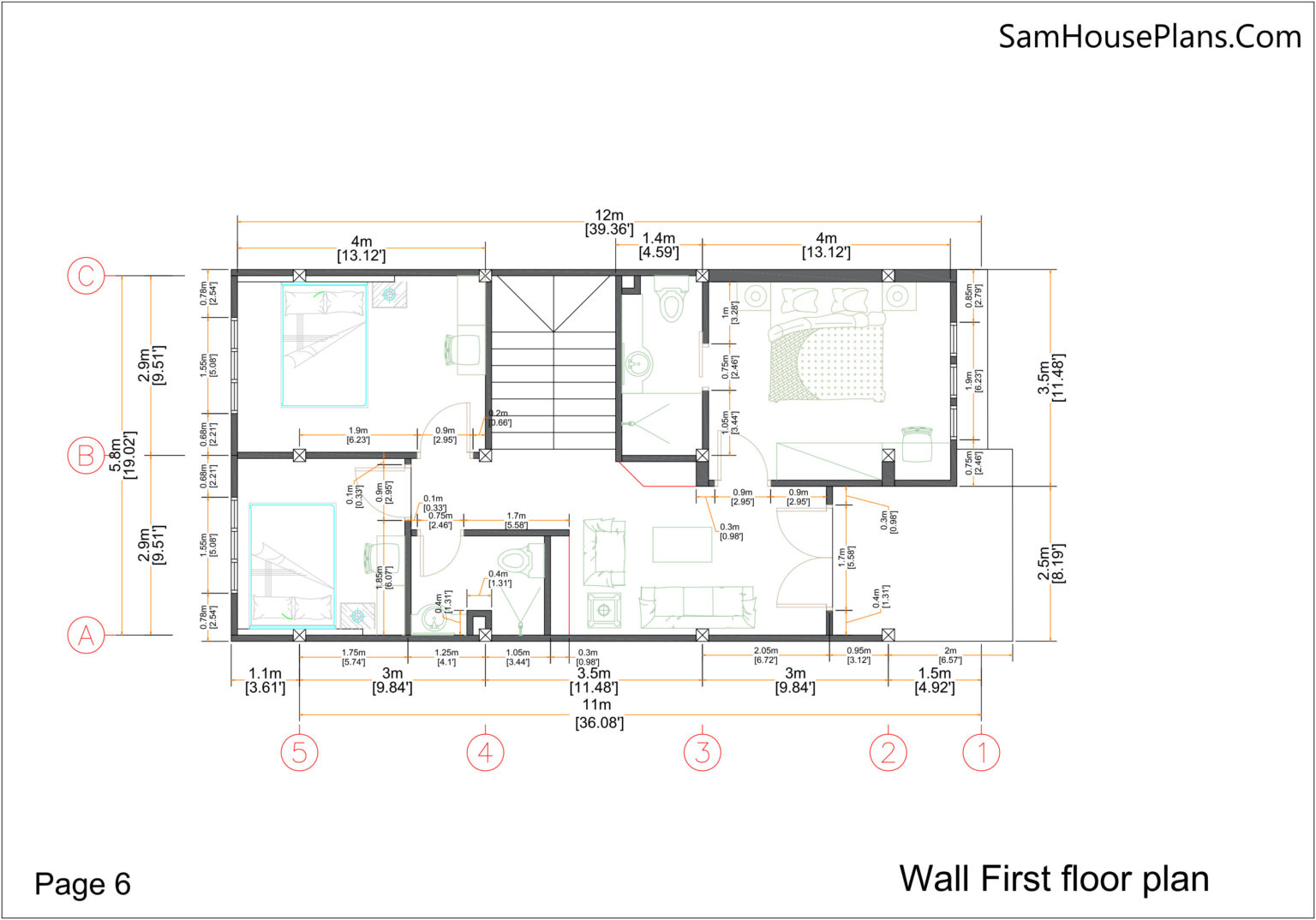 House Plans 7x15m with 3 Bedrooms - SamHousePlans