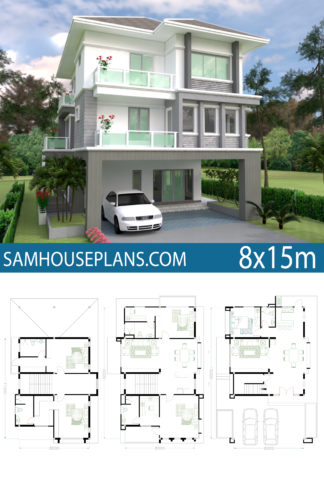 House Plan 8x15m with 5 Bedrooms - SamHousePlans