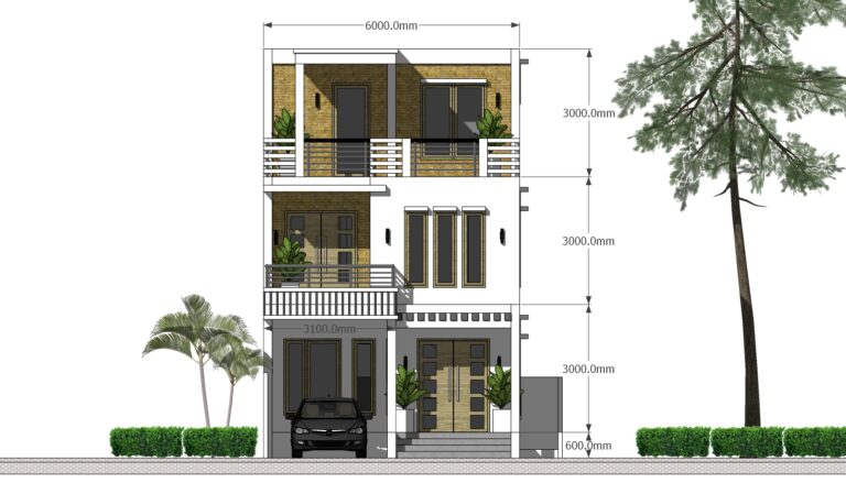 House Plans 7x15m with 3 Bedrooms - SamHousePlans