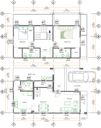 House Plans 8x14m with 2 bedrooms - SamHousePlans