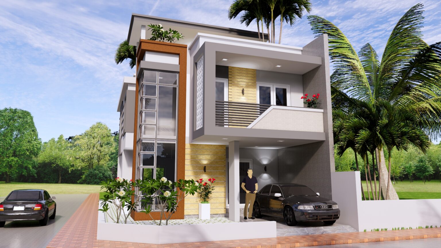 House Plans 8x15m with 4 Bedrooms - SamHousePlans