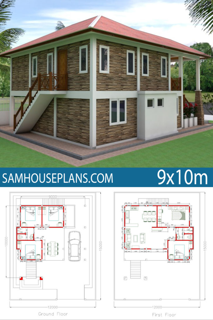 Home Design Plan 9x10m 5 Bedrooms - SamHousePlans