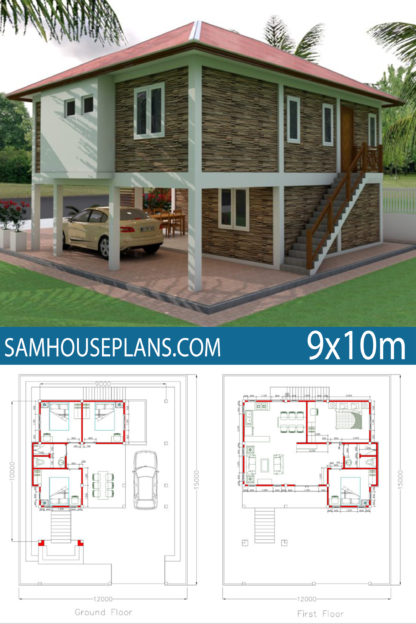 Home Design Plan 9x10m 5 Bedrooms - SamHousePlans