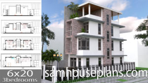 House Plans 6x20 with 3 Bedrooms - SamHousePlans