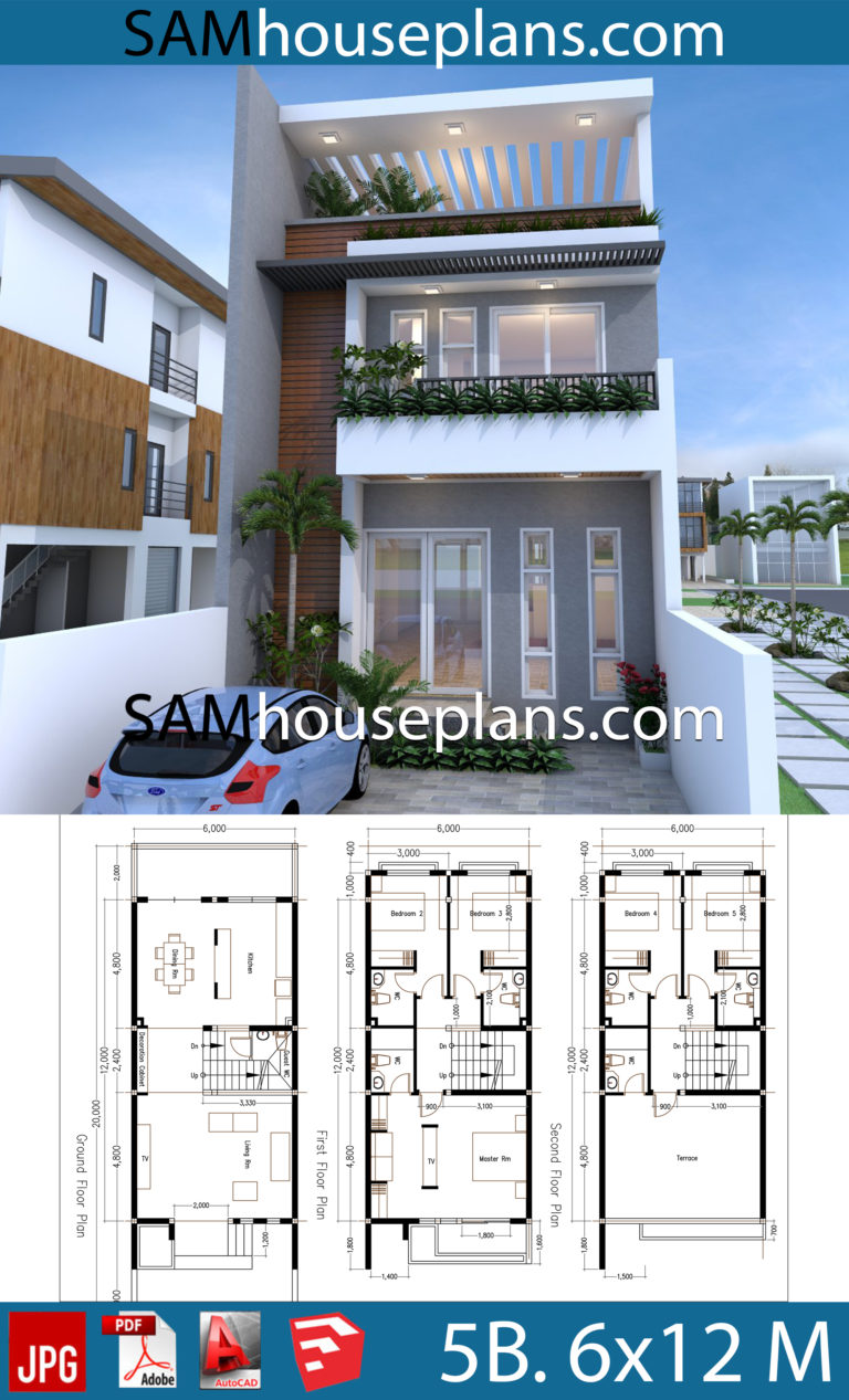 House Plans 6x20 with 5 Bedrooms - SamHousePlans