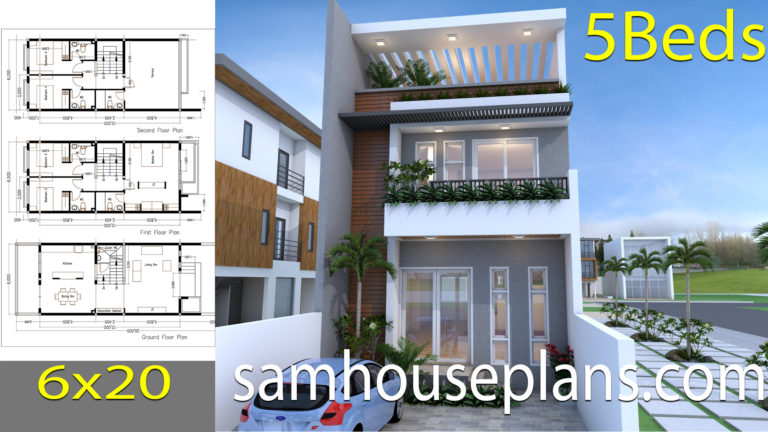 House Plans 6x20 with 5 Bedrooms - SamHousePlans