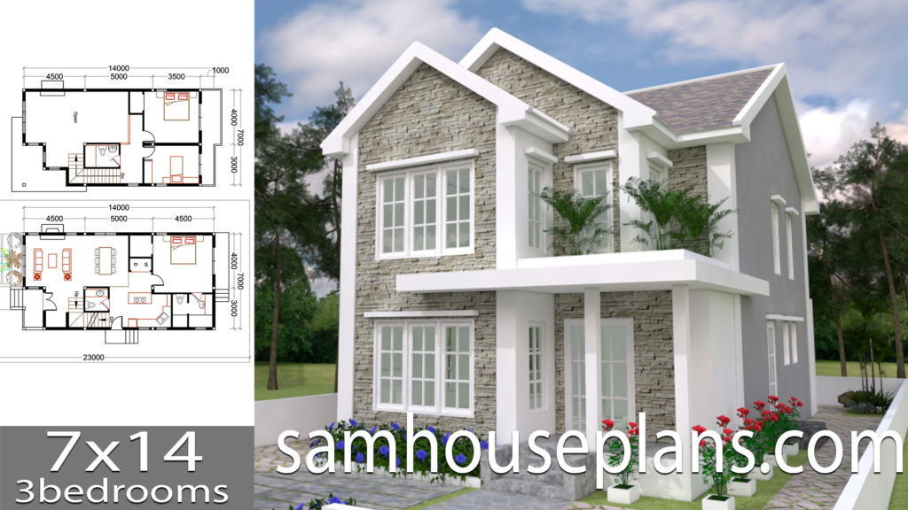 House Plans 7x14 with 3 Bedrooms - SamHousePlans