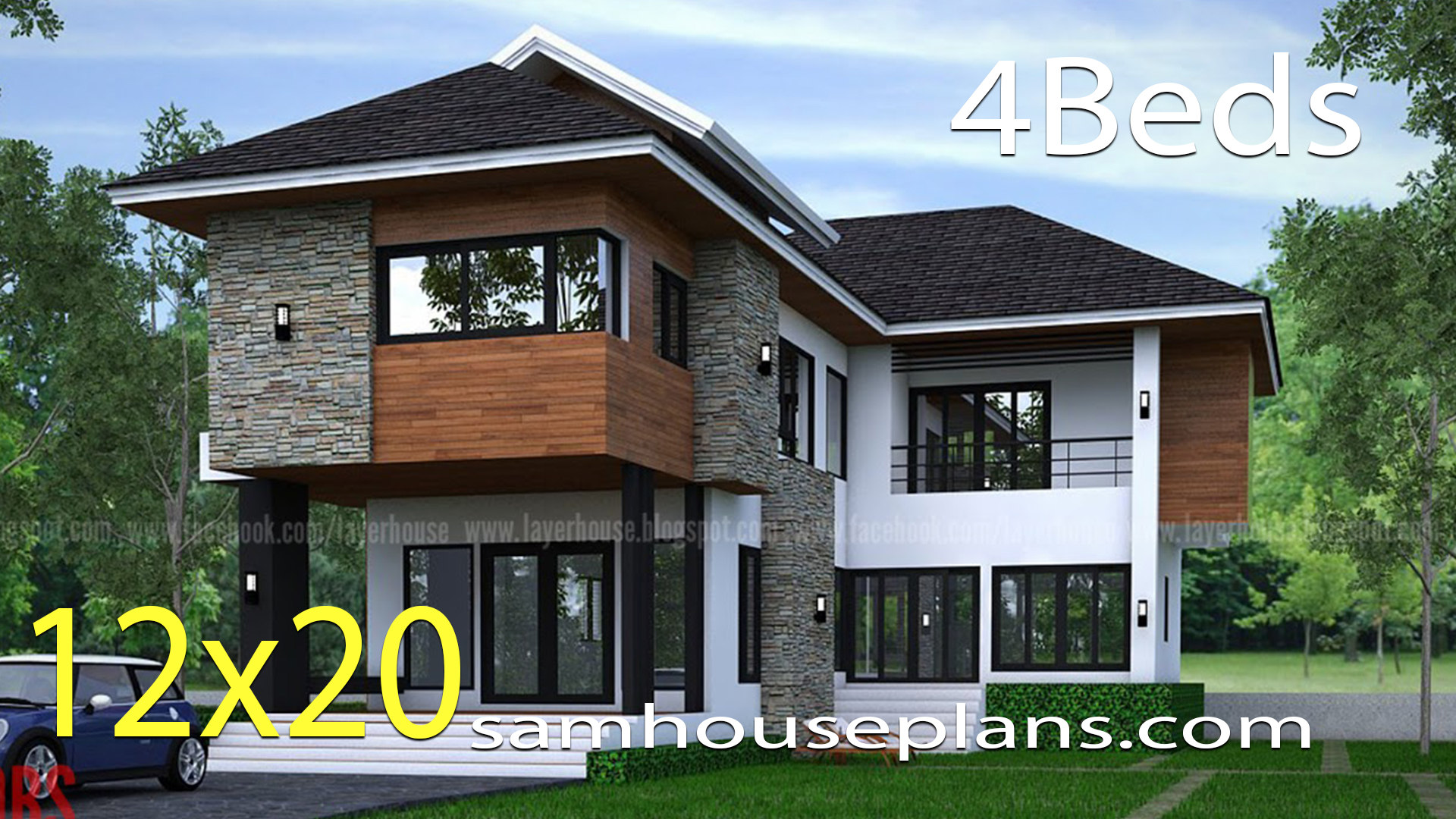 House Plans Idea 12x20 m with 4 bedrooms - SamHousePlans