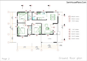 House Plans 9x12 with 3 bedrooms roof tiles - SamHousePlans