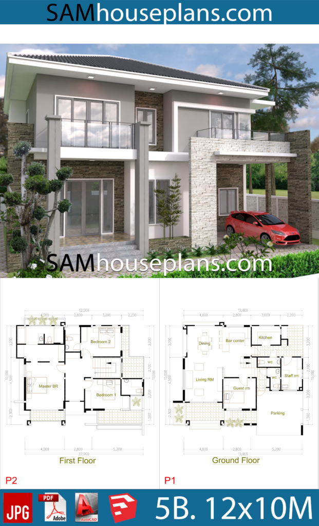 House Plans 12x10 with 5 Bedrooms - SamHousePlans