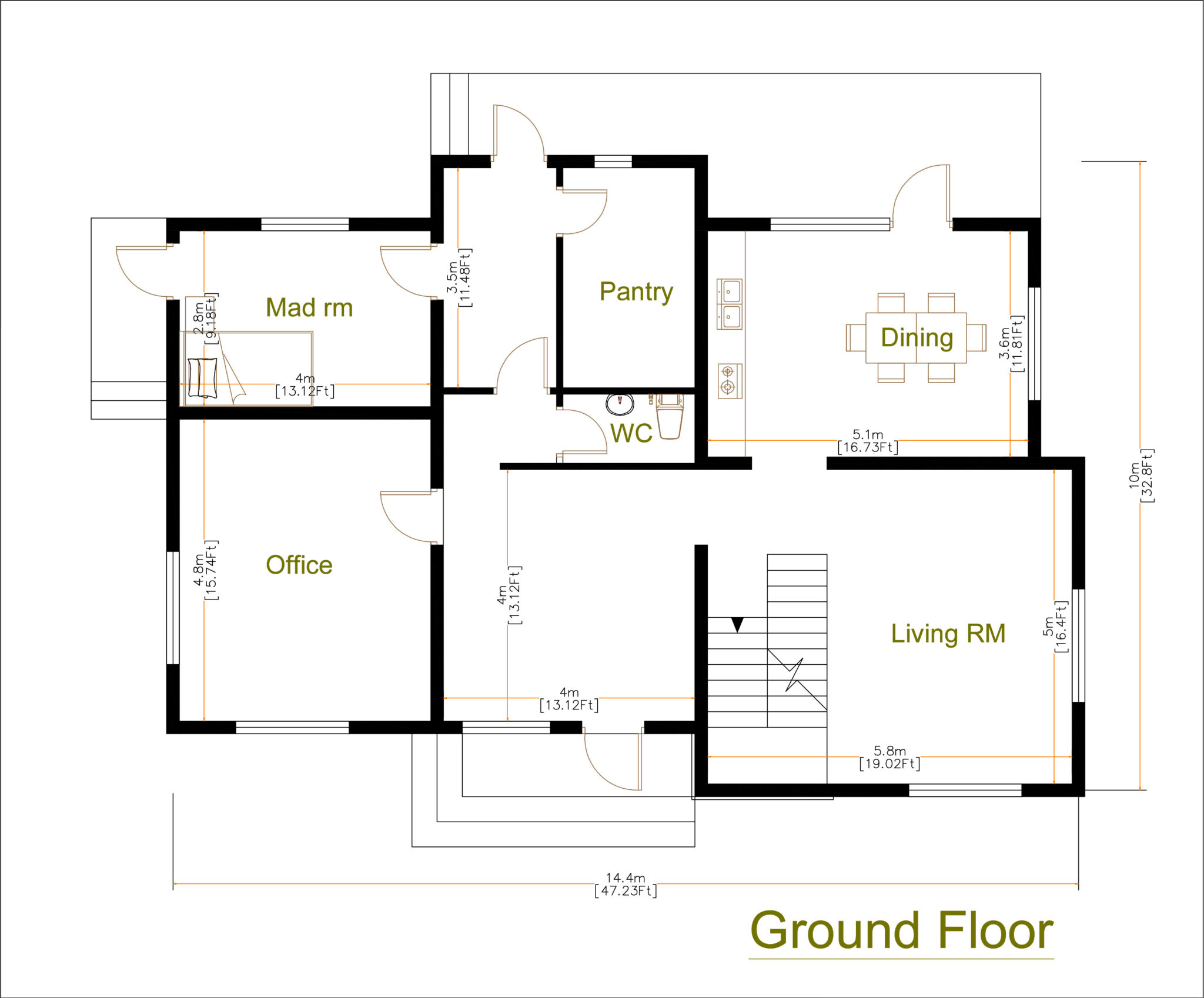 House Plans 14.4x10 with 4 Bedrooms - SamHousePlans