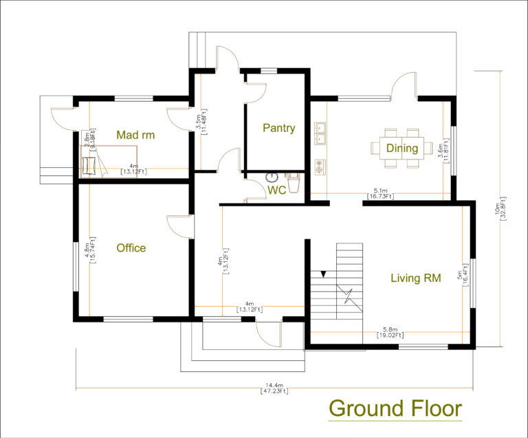 House Plans 14.4x10 with 4 Bedrooms - SamHousePlans