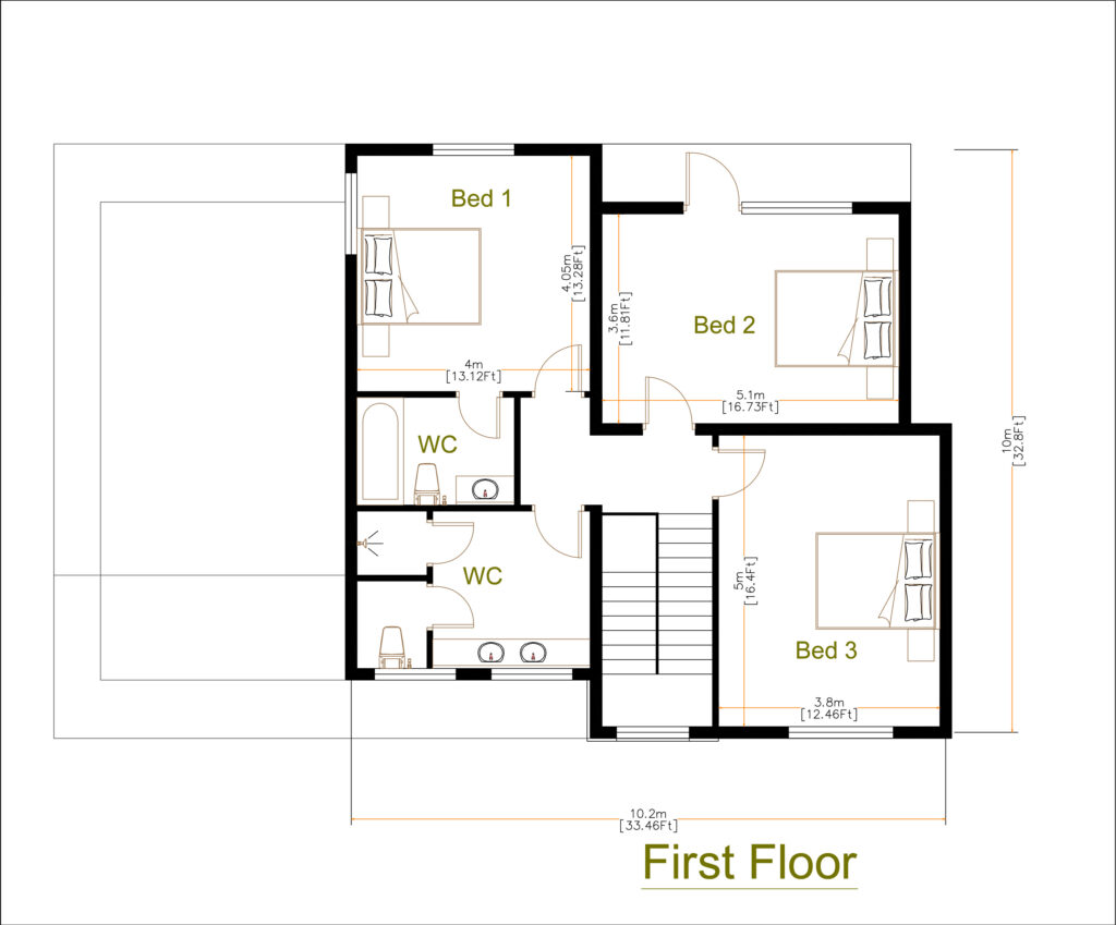 House Plans 14.4x10 with 4 Bedrooms - SamHousePlans