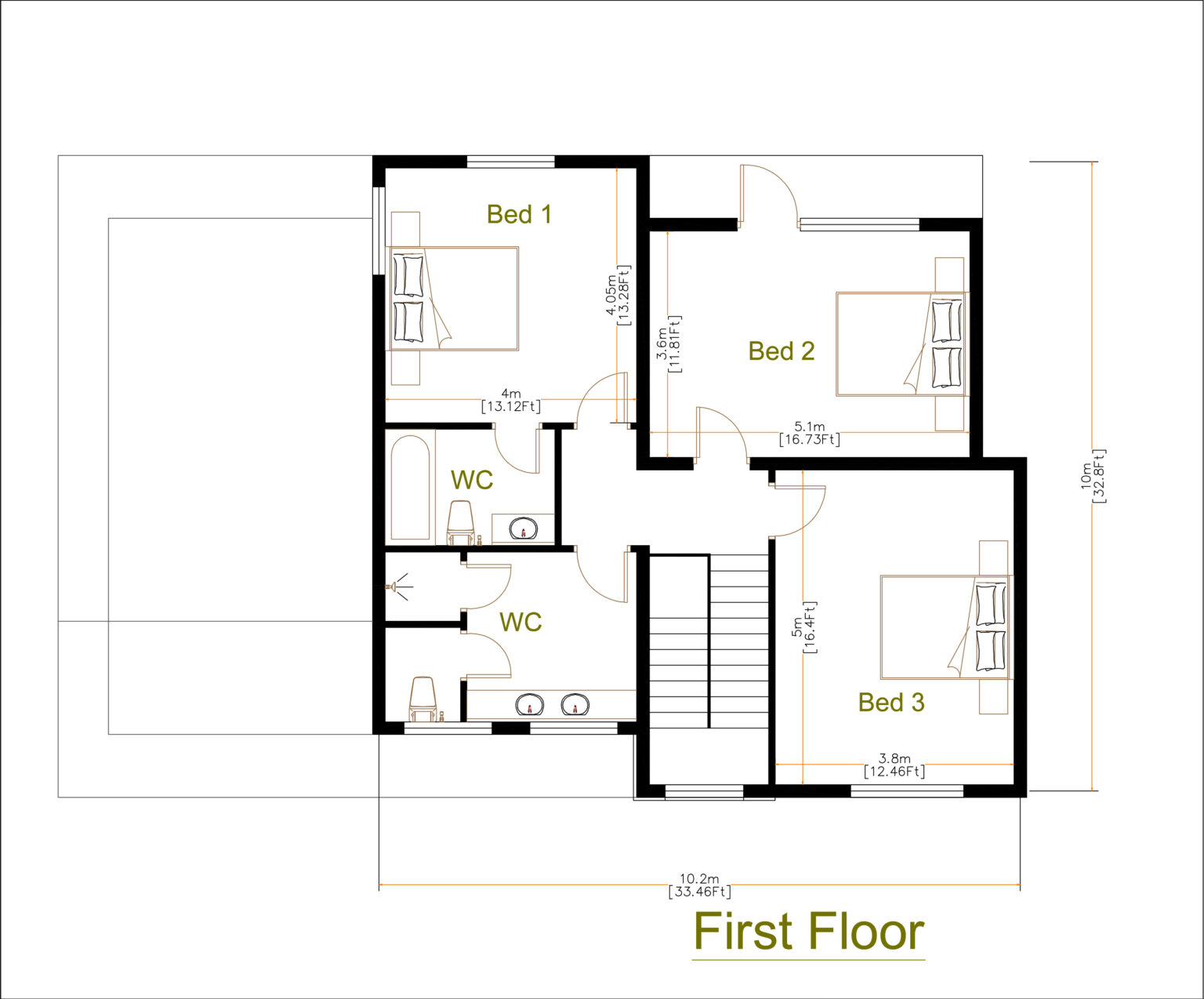 House Plans 14.4x10 with 4 Bedrooms - SamHousePlans