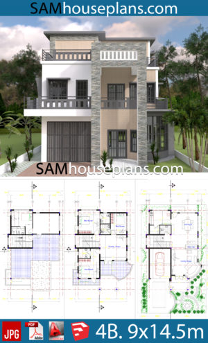 House Plans 9x14.5 with 4 Bedrooms - SamHousePlans
