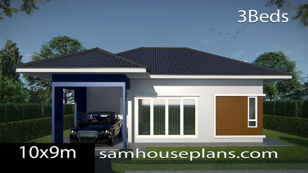 House Plans Idea 10x9 with 3 Bedrooms - SamHousePlans