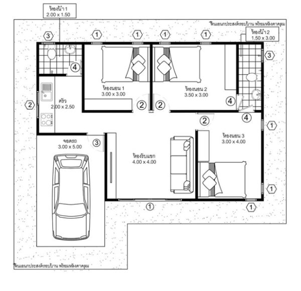 House Plans Idea 10x9 with 3 Bedrooms - SamHousePlans