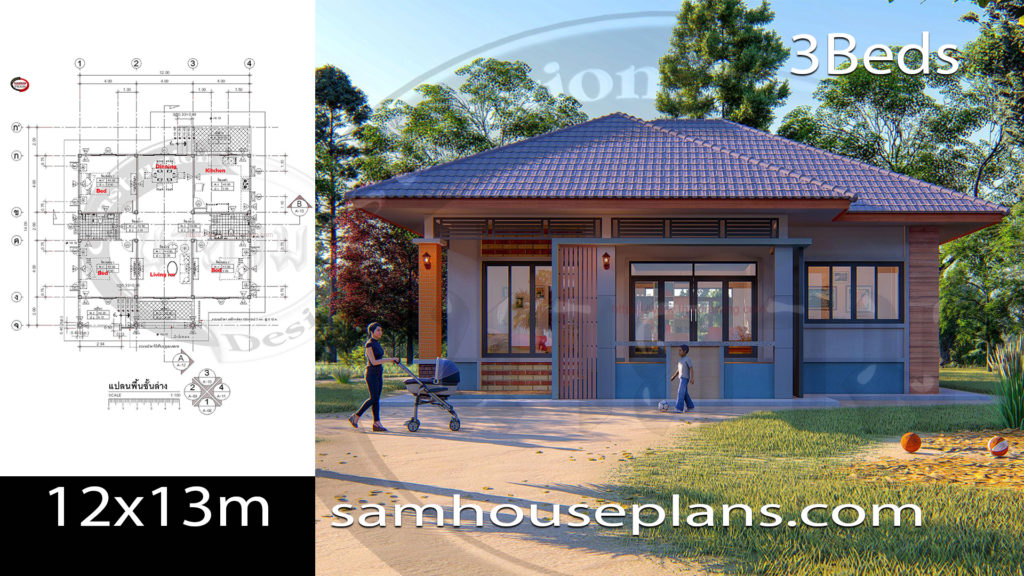 House Plans Idea 12x14 with 3 Bedrooms - SamHousePlans