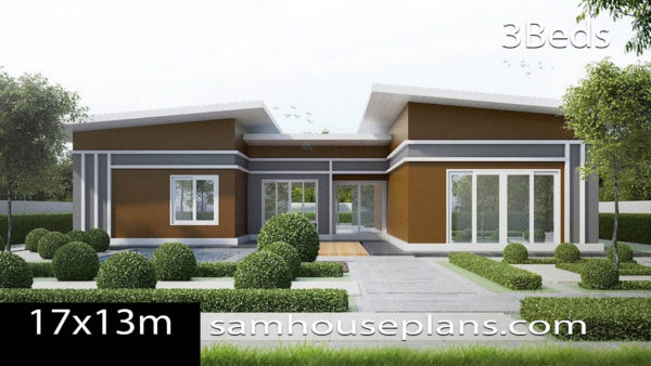 House Plans Idea 17x13 with 3 Bedrooms - SamHousePlans