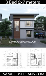 House Plans Idea 6x7 with 3 Bedrooms - SamHousePlans