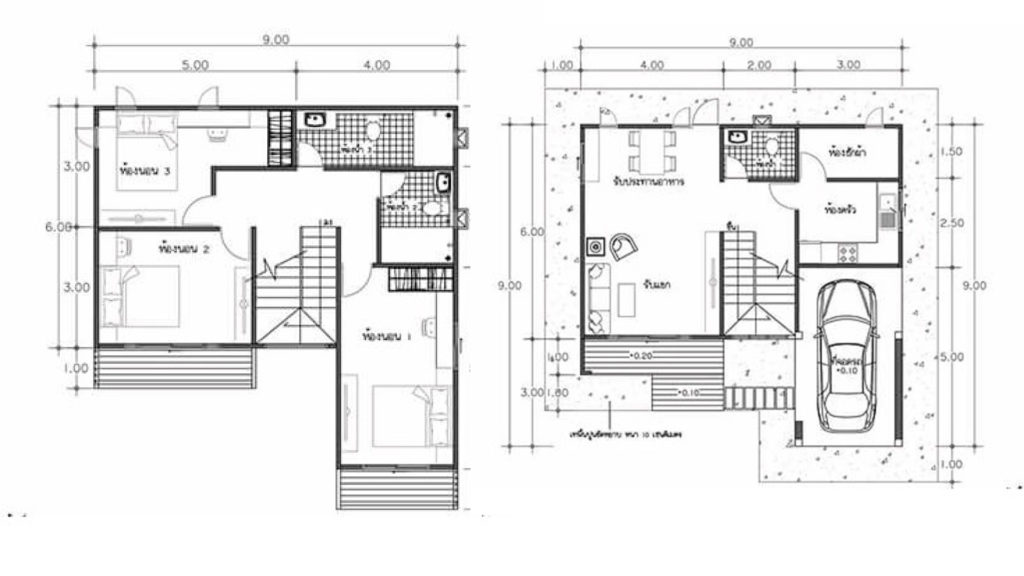 House Plans Idea 9x9 with 3 Bedrooms - SamHousePlans