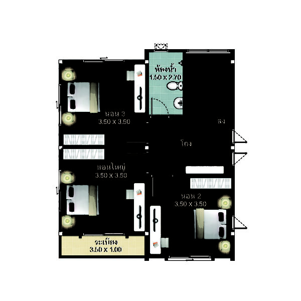 House Plans Idea 7x7 with 3 Bedrooms - SamHousePlans