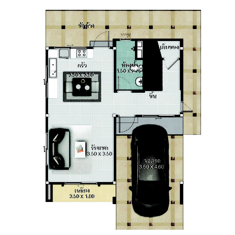 House Plans Idea 7x7 with 3 Bedrooms - SamHousePlans