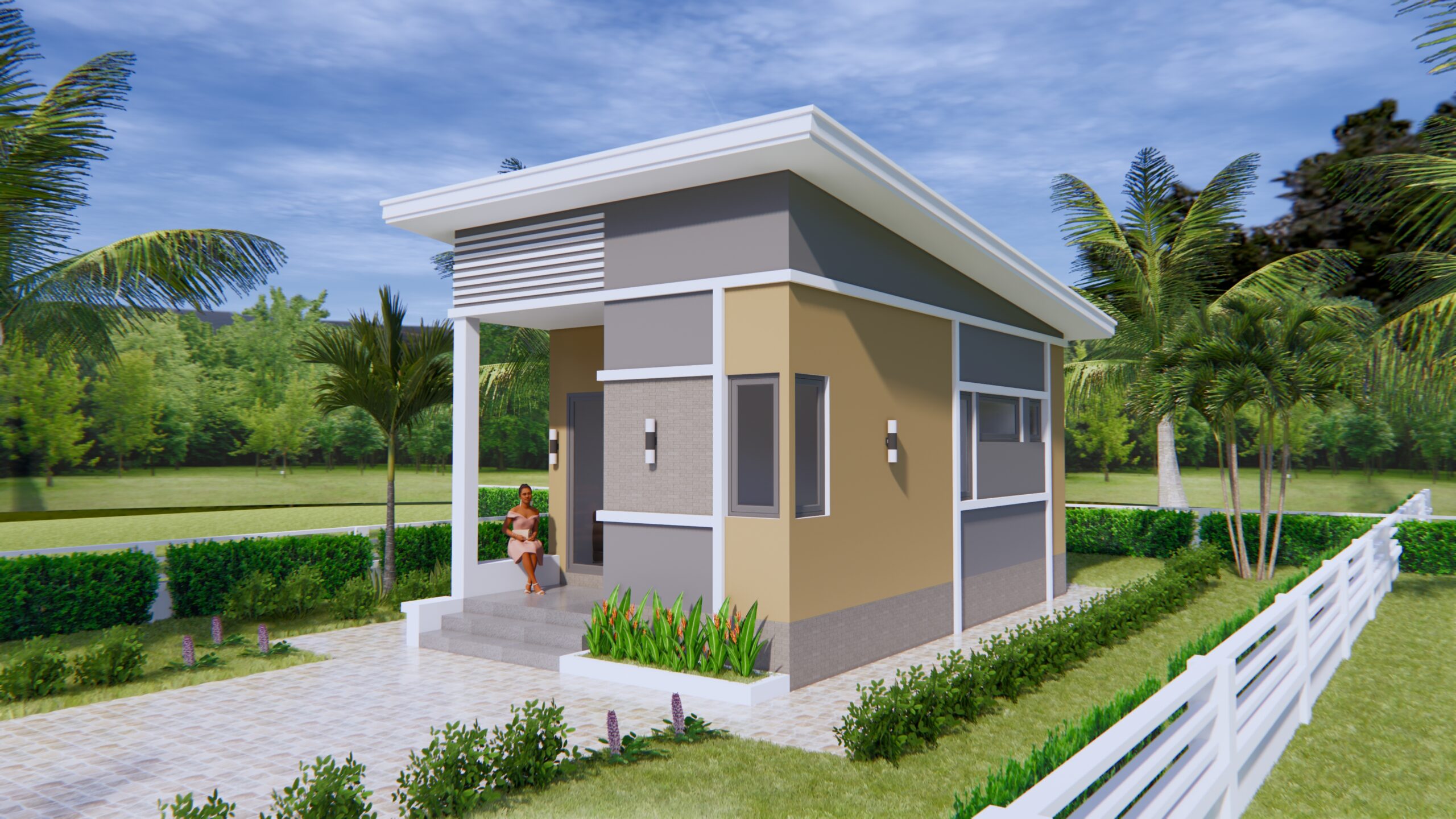 Small House Plans 4.5x7.5 with One Bed Shed roof - SamHousePlans