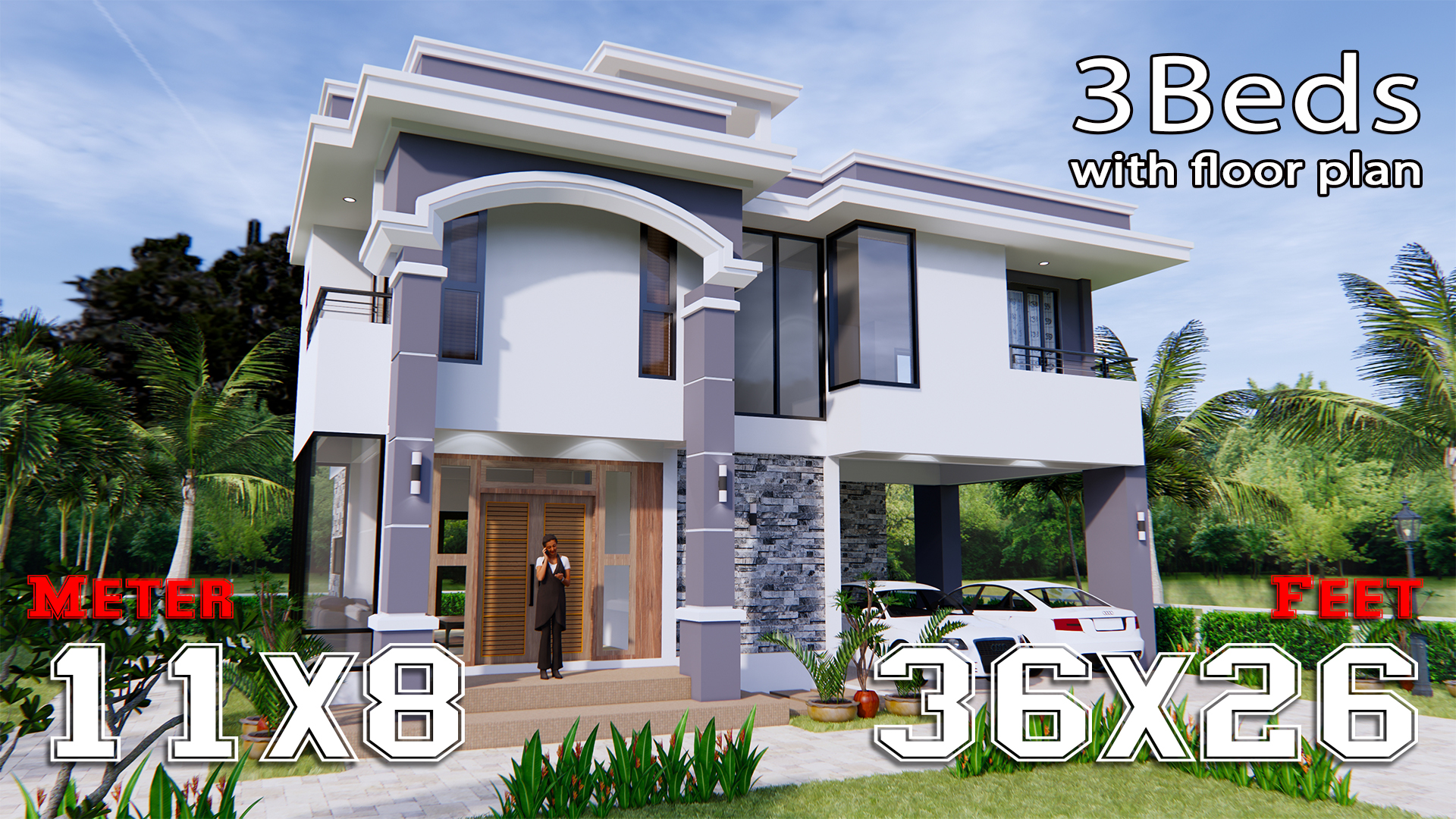 House Design 11x8 Meter 36x26 Feet 3 Beds - SamHousePlans