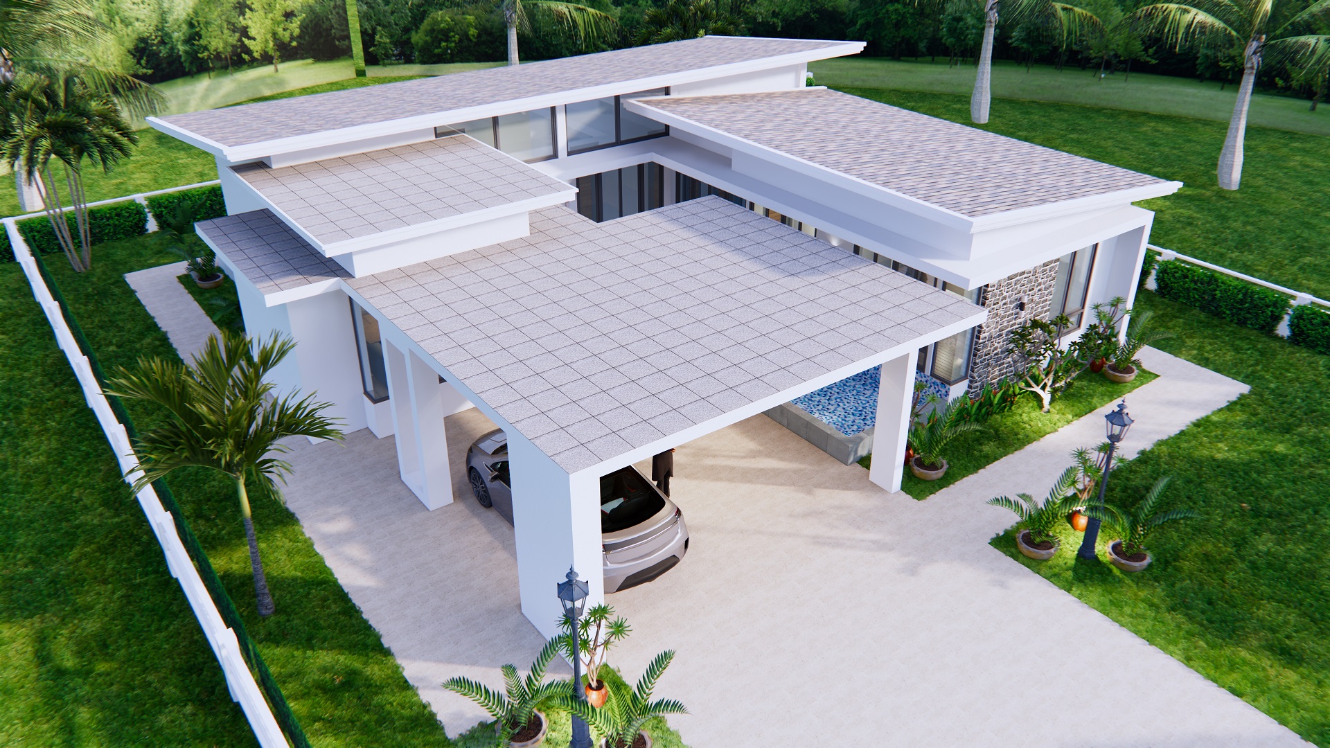House Design with Pool 14x14 Meter 46x46 Feet - SamHousePlans