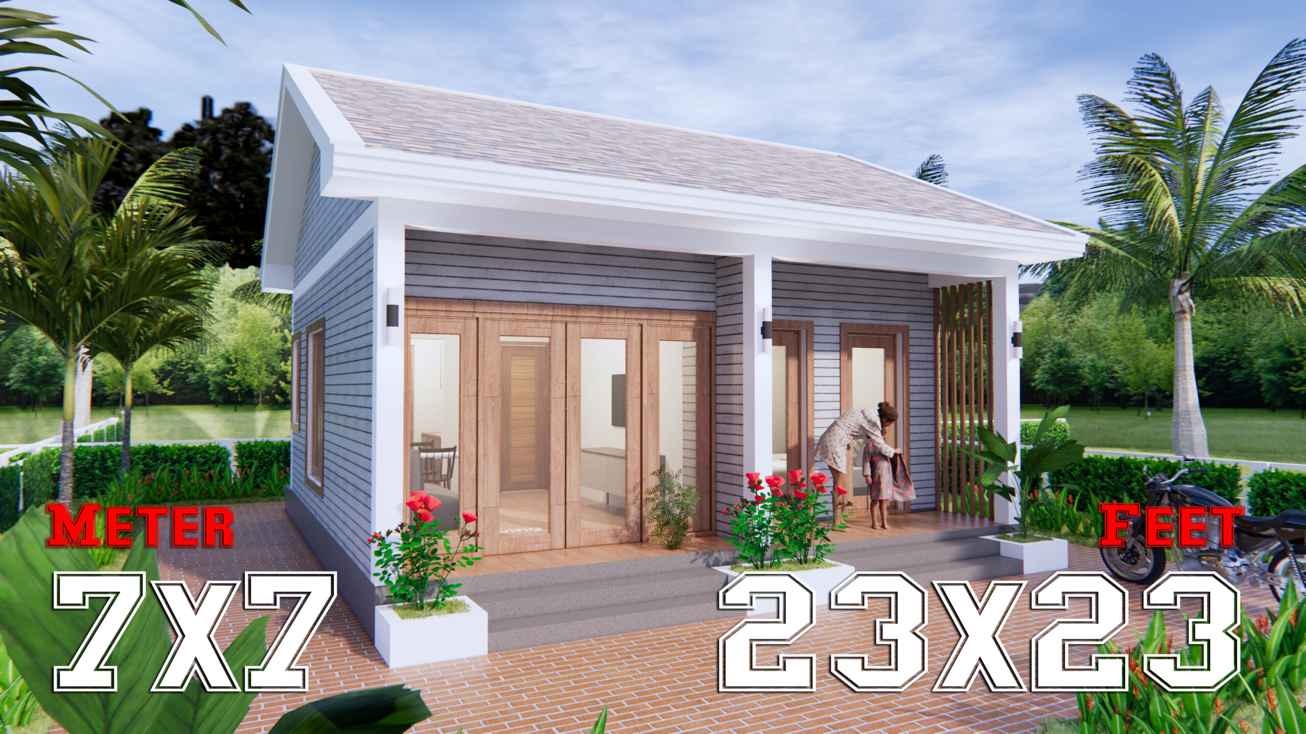 Small House Design 7x7 Meter 23x23 Feet Gable Roof - SamHousePlans