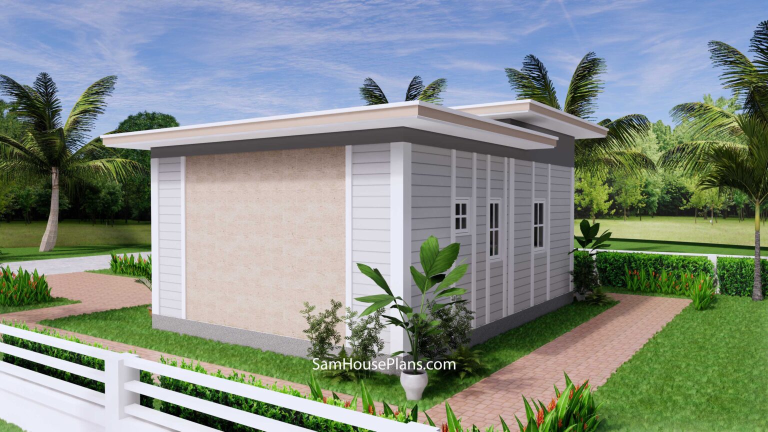 Small House Design 7x7 with 1 Bedrooms Flat Roof - SamHousePlans
