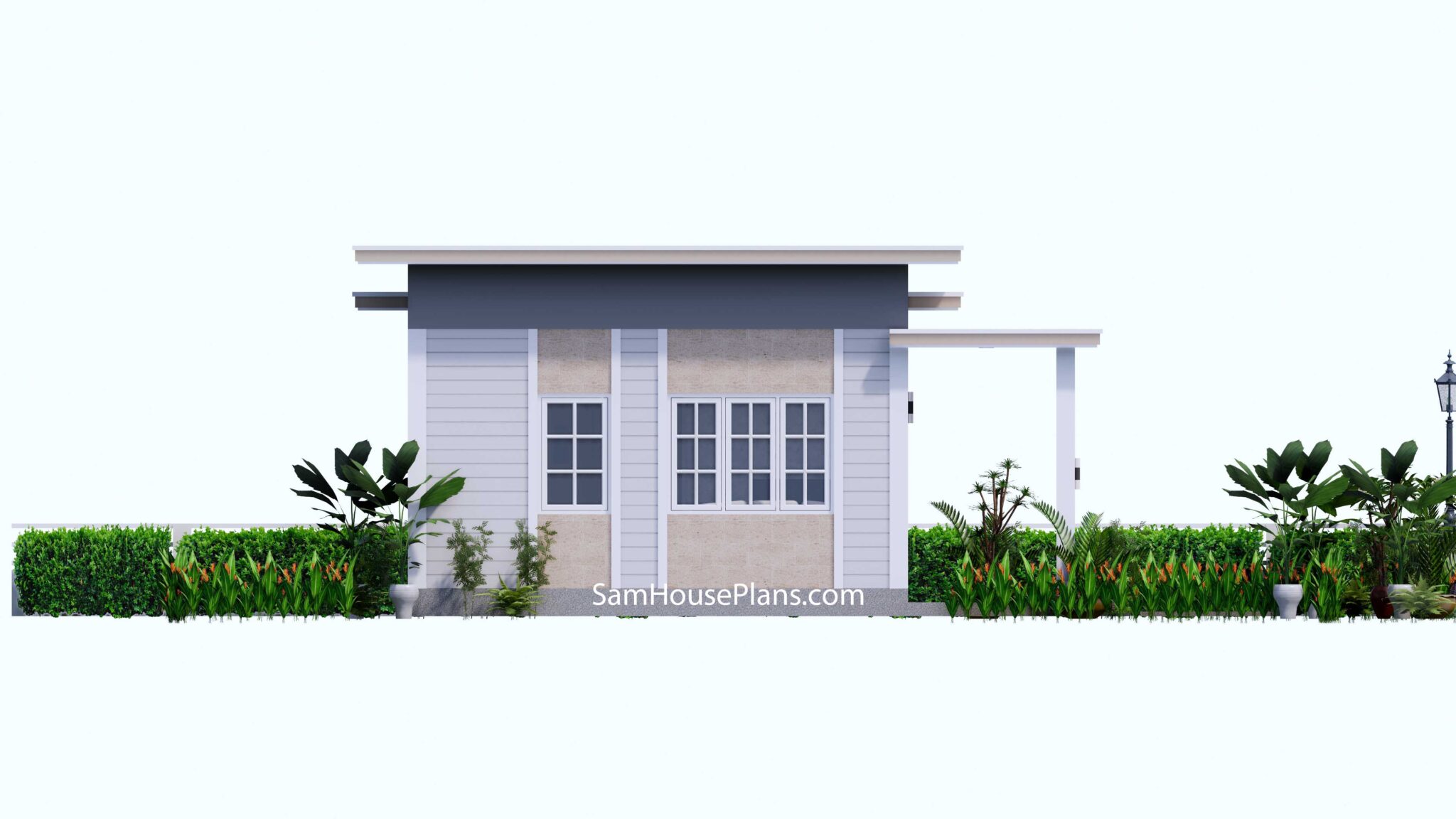 Small House Design 7x7 with 1 Bedrooms Flat Roof - SamHousePlans