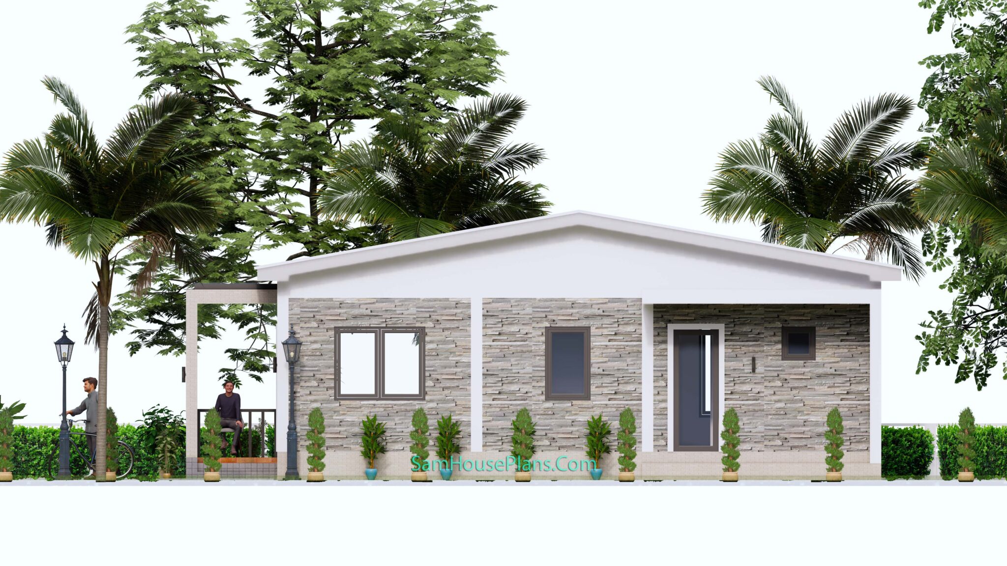 4.5x12 Small House Plans 2 Beds Gable Roof Full Plans - SamHousePlans