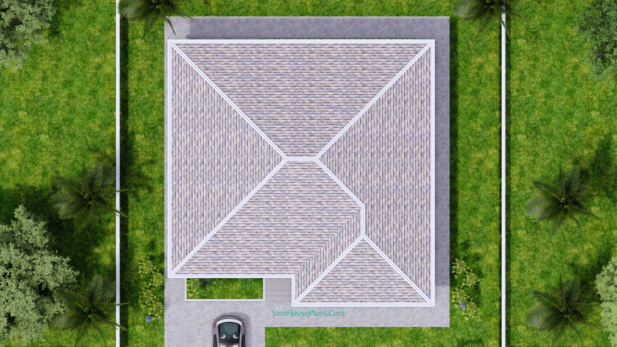 House Design Plans 12x12 Hip Roof 2 Bedrooms - SamHousePlans