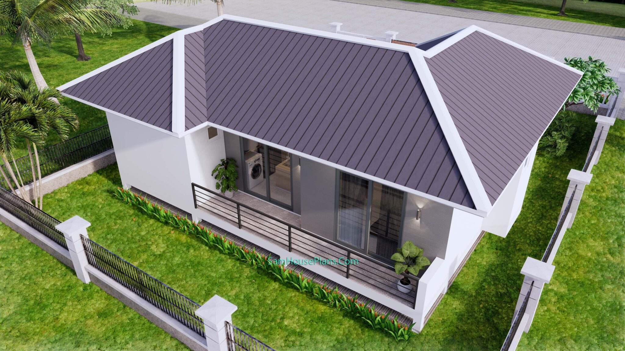 House Design Plans 11x10.5 Hip Roof 2 Bedrooms - SamHousePlans