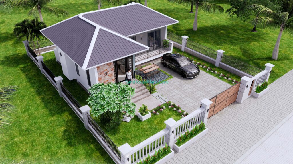 House Design Plans 11x10.5 Hip Roof 2 Bedrooms - SamHousePlans