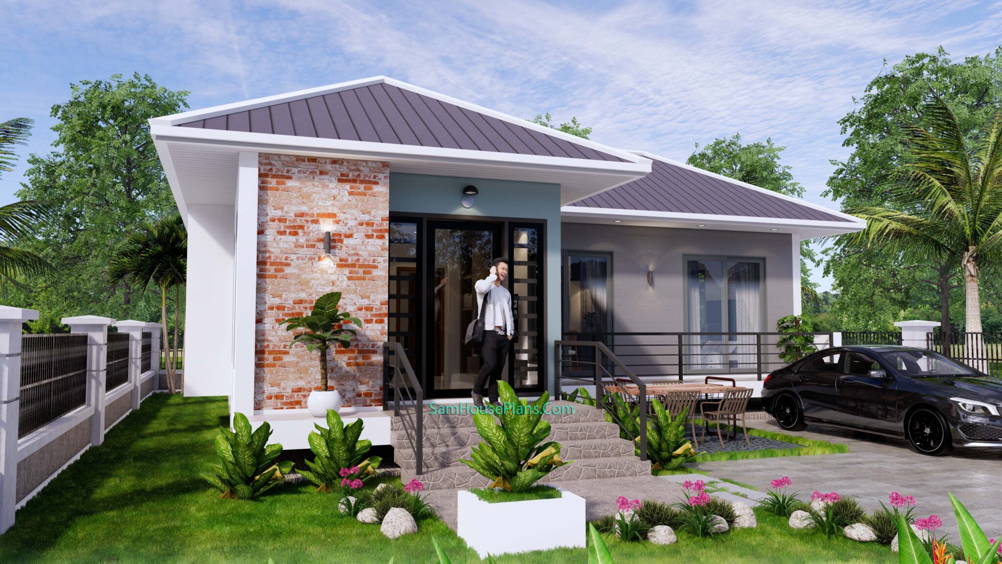House Design Plans 11x10.5 Hip Roof 2 Bedrooms - SamHousePlans