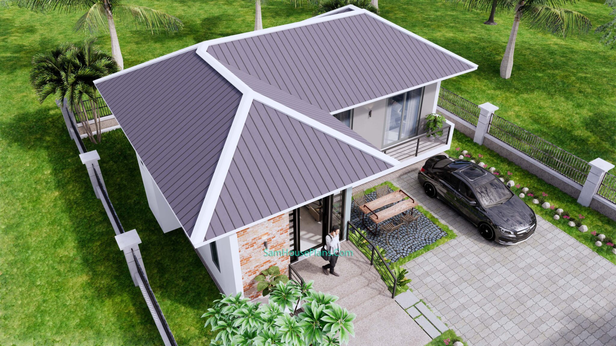 House Design Plans 11x10.5 Hip Roof 2 Bedrooms - SamHousePlans