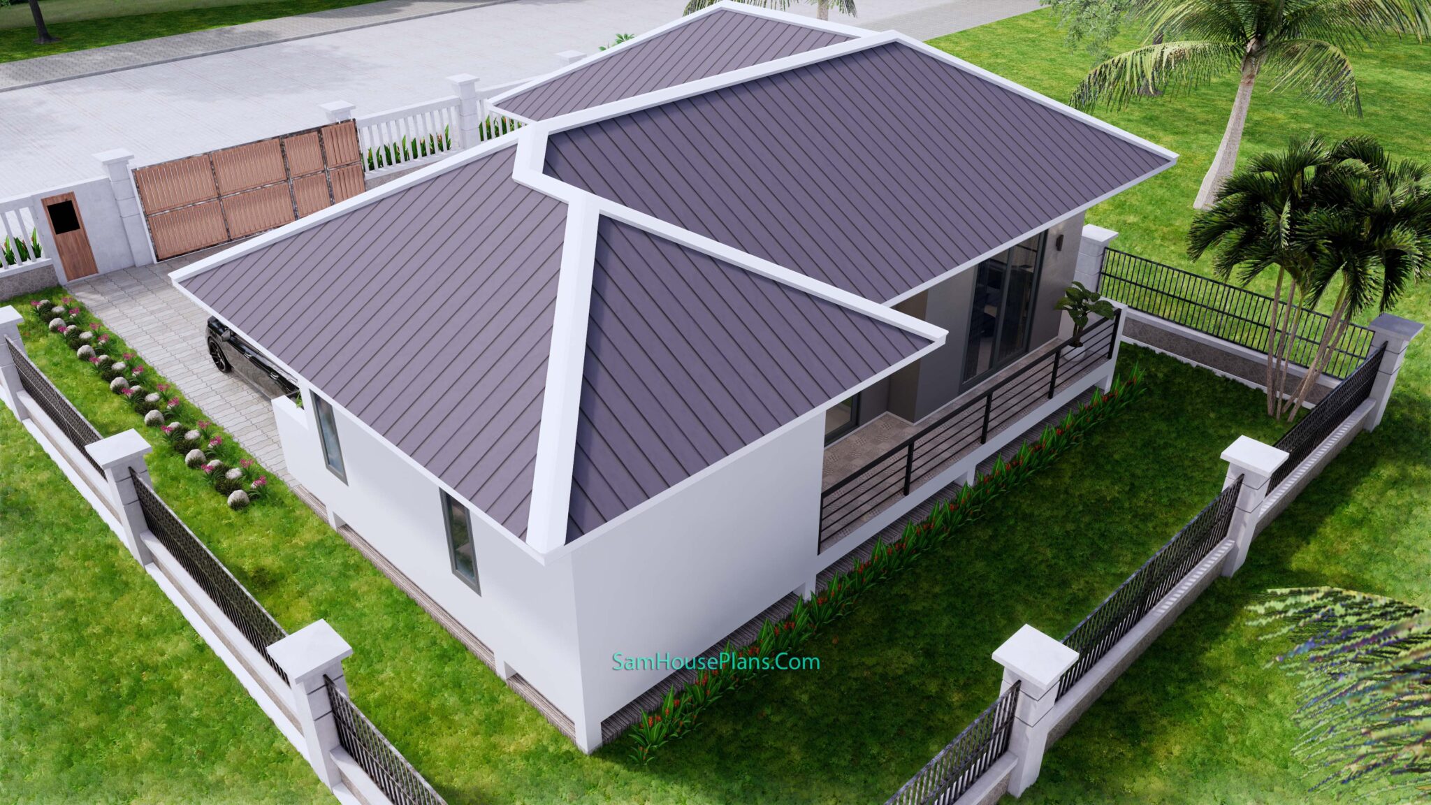 House Design Plans 11x10.5 Hip Roof 2 Bedrooms - SamHousePlans