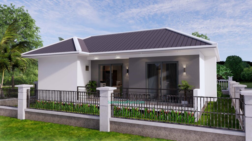 House Design Plans 11x10.5 Hip Roof 2 Bedrooms - SamHousePlans