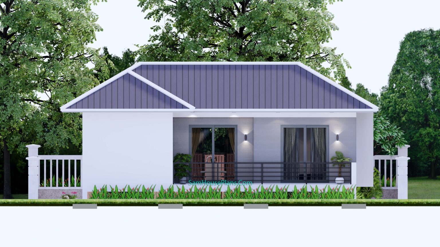 House Design Plans 11x10.5 Hip Roof 2 Bedrooms - SamHousePlans