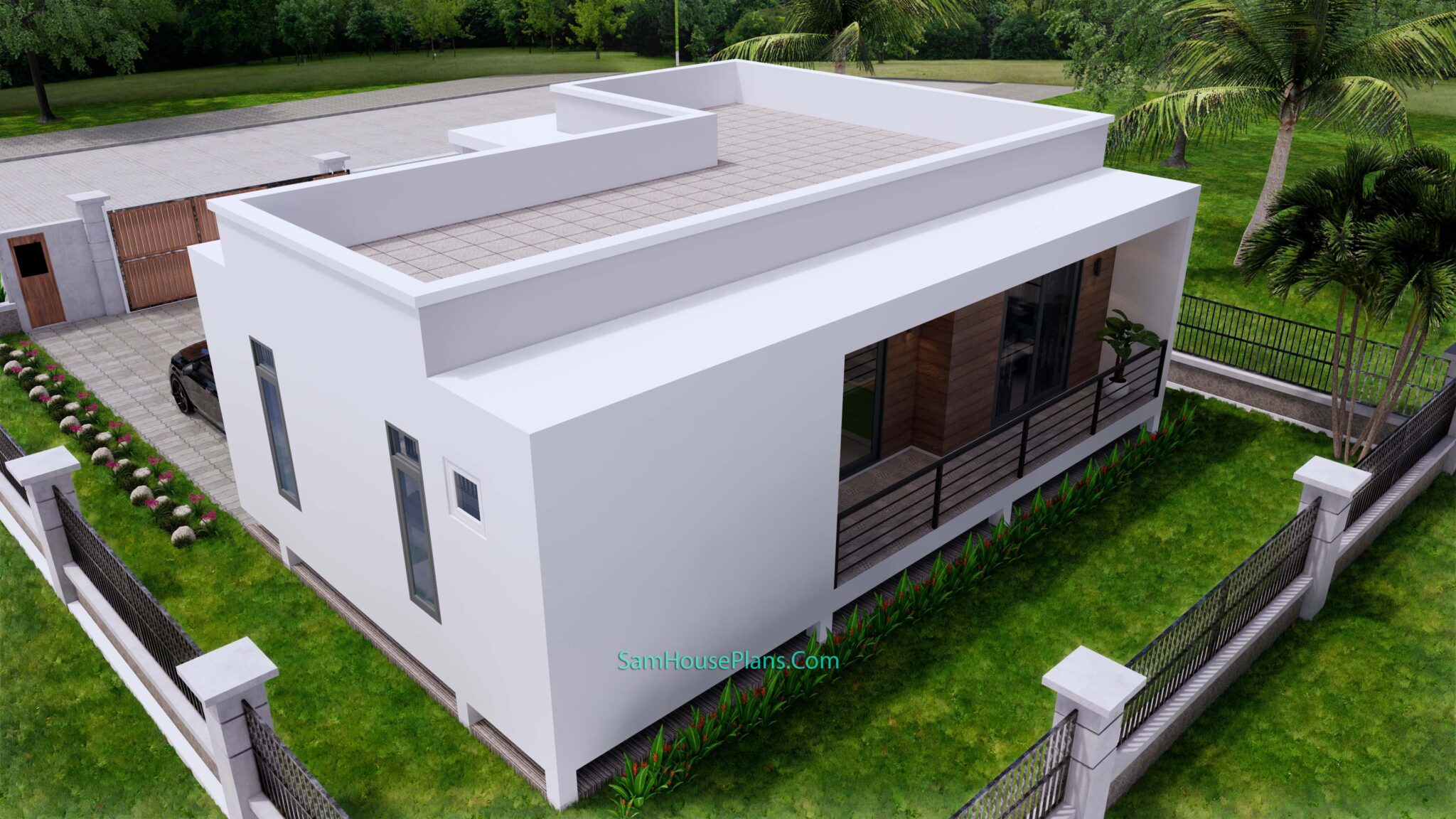 Modern House Plans 11x10.5 Flat Roof 2 Bedrooms - SamHousePlans
